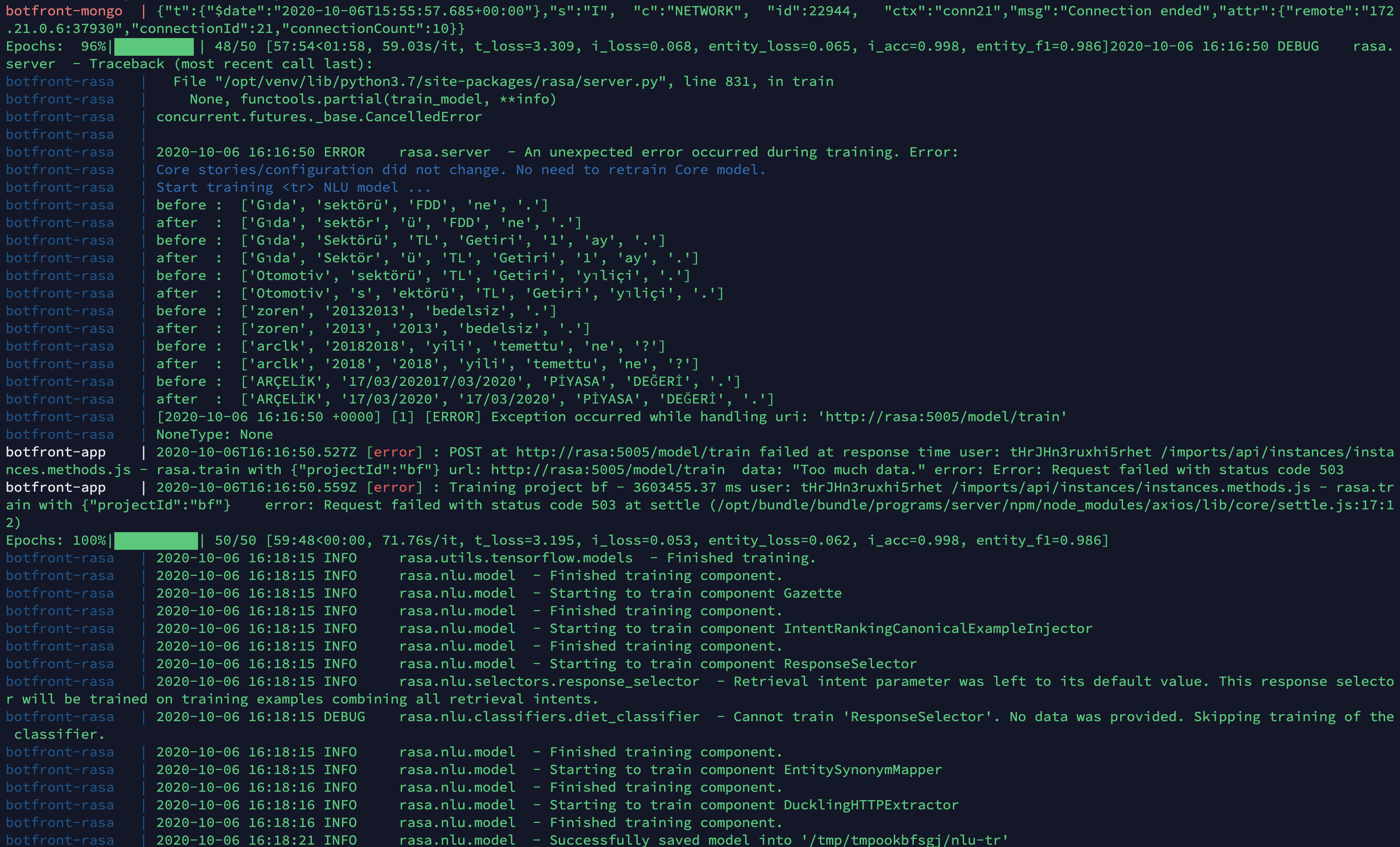 Train Error · Issue #745 · botfront/botfront · GitHub