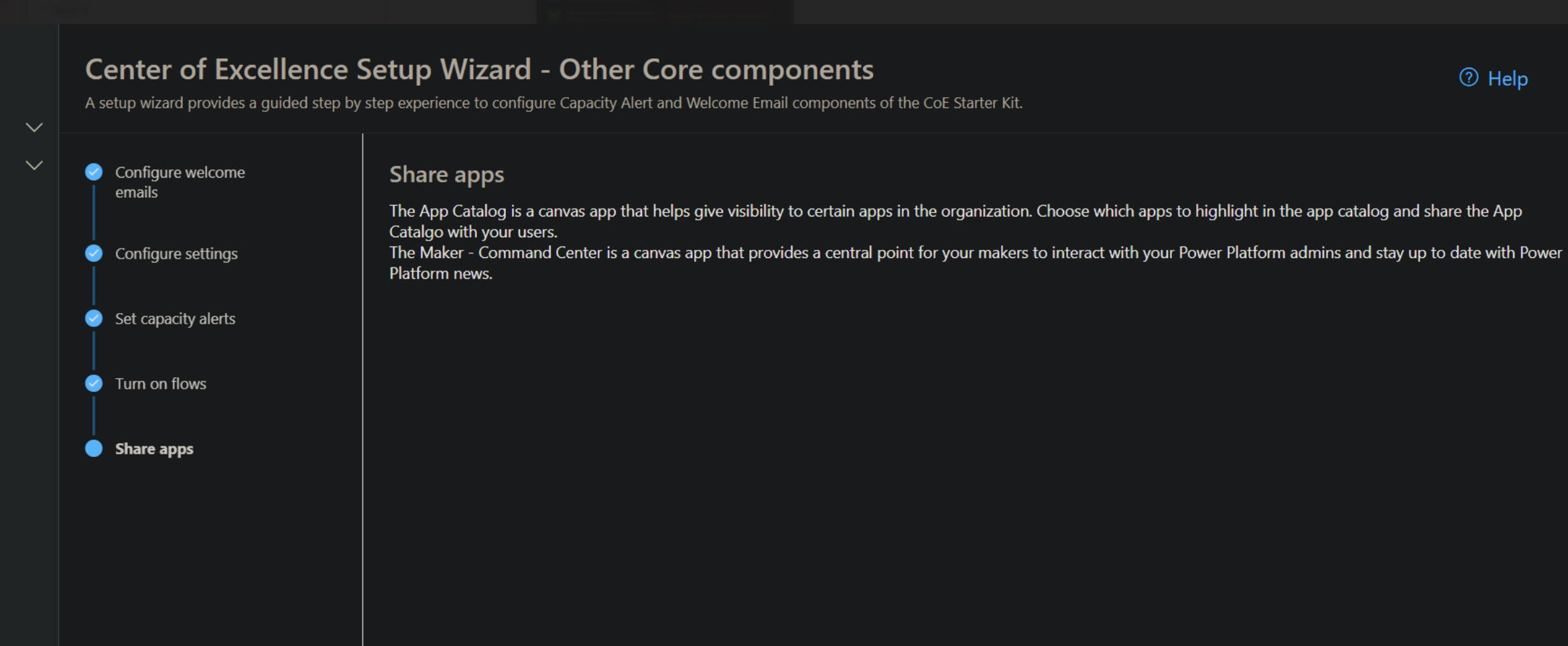 [CoE Starter Kit - QUESTION - Shouldn't we have the apps here in CoE setup wizard to share ...