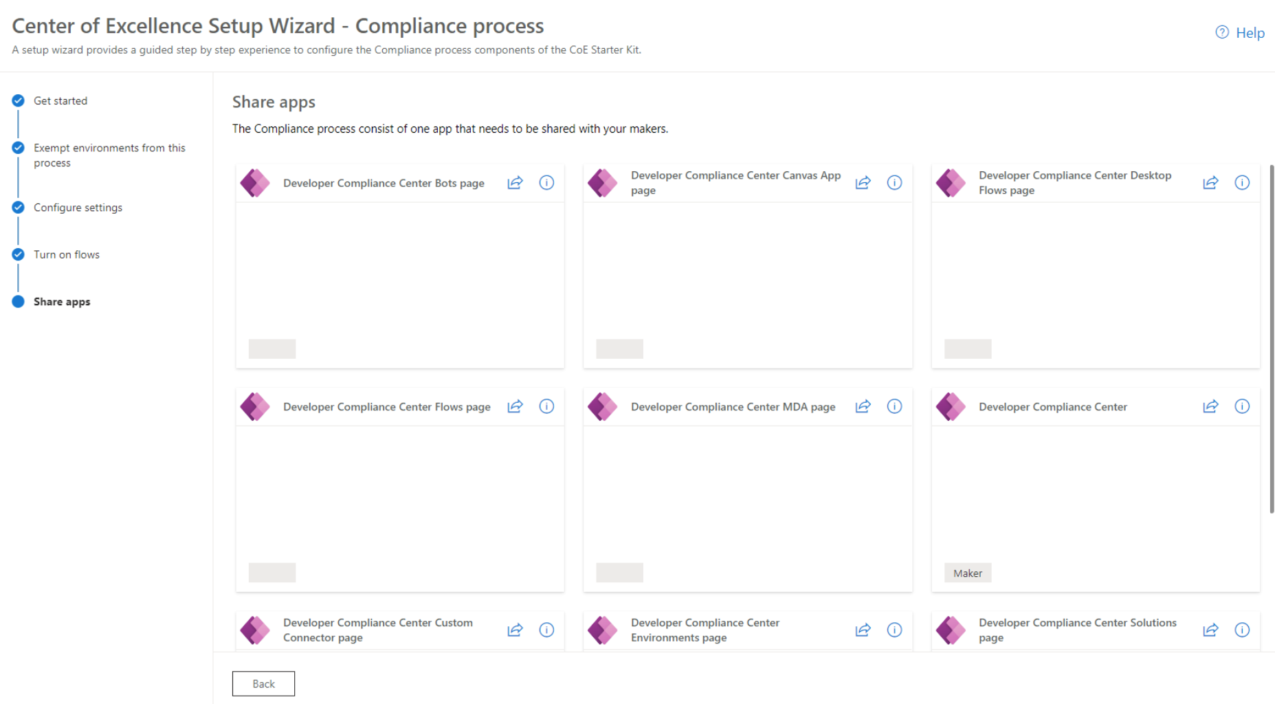 [CoE Starter Kit - QUESTION] Compliance setup wizard - Share Apps screen shows many apps · Issue ...