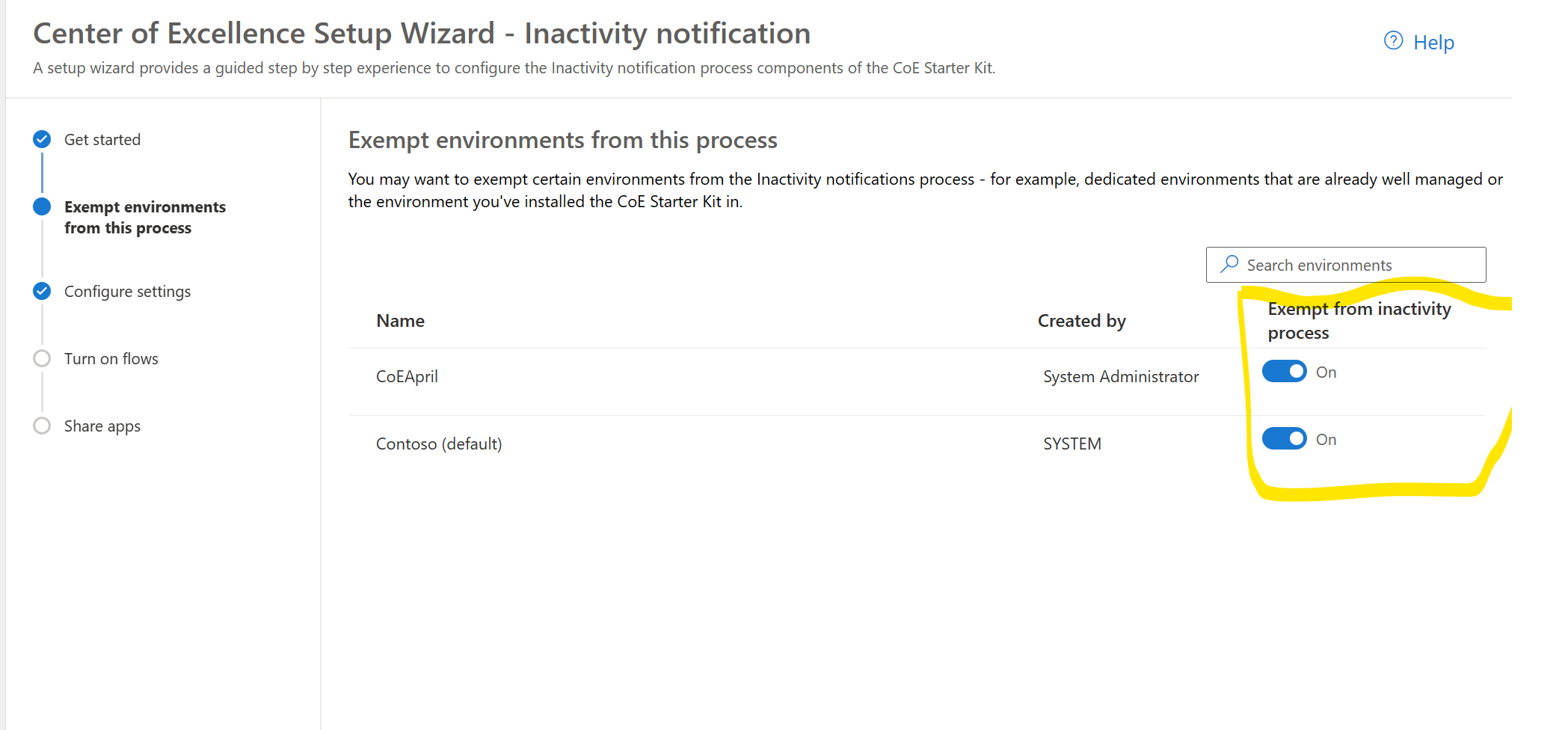 Coe Starter Kit Bug Inactivity Setup Wizard Does Not Save The Exemption Value In Power 