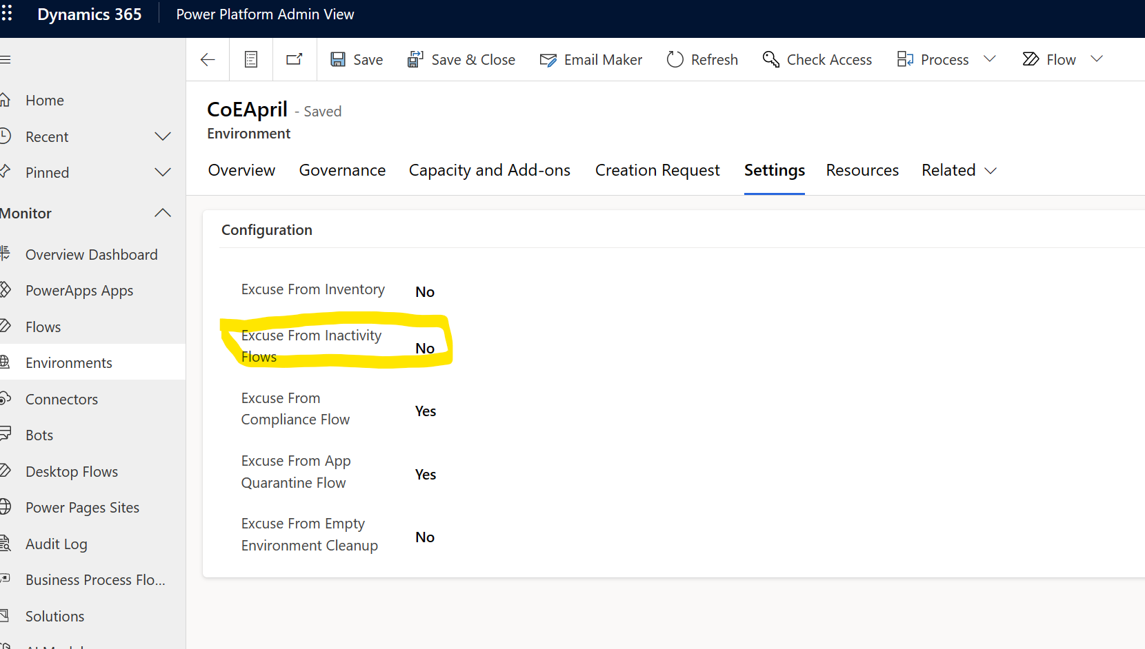 [CoE Starter Kit - BUG] Inactivity Setup Wizard does not save the exemption value in Power ...