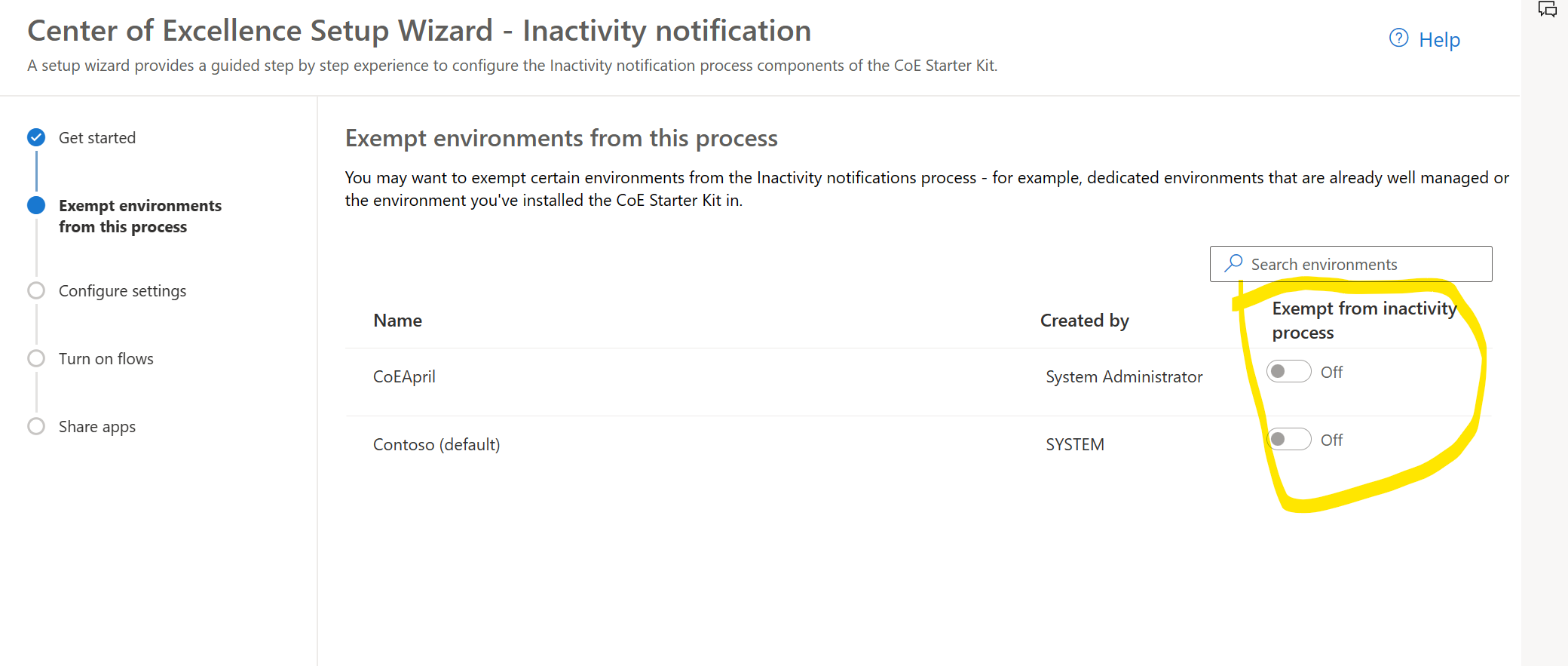 Coe Starter Kit Bug Inactivity Setup Wizard Does Not Save The Exemption Value In Power 