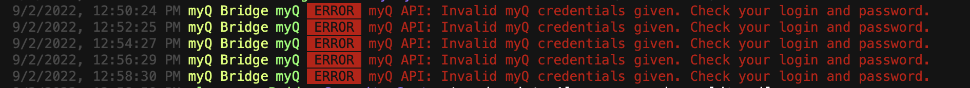 Myq Api Invalid Myq Crendentials Given Check Your Login And Password · Issue 835 · Hjdhjd 2763
