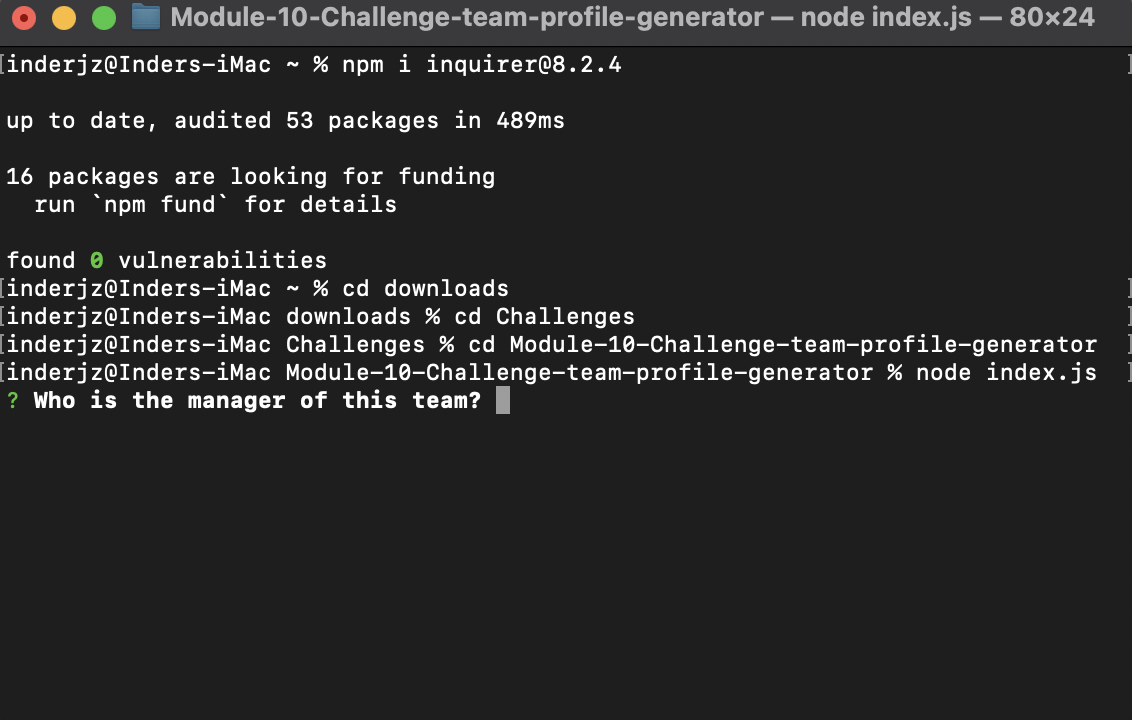 Github Inderjzmodule 10 Challenge Team Profile Generator