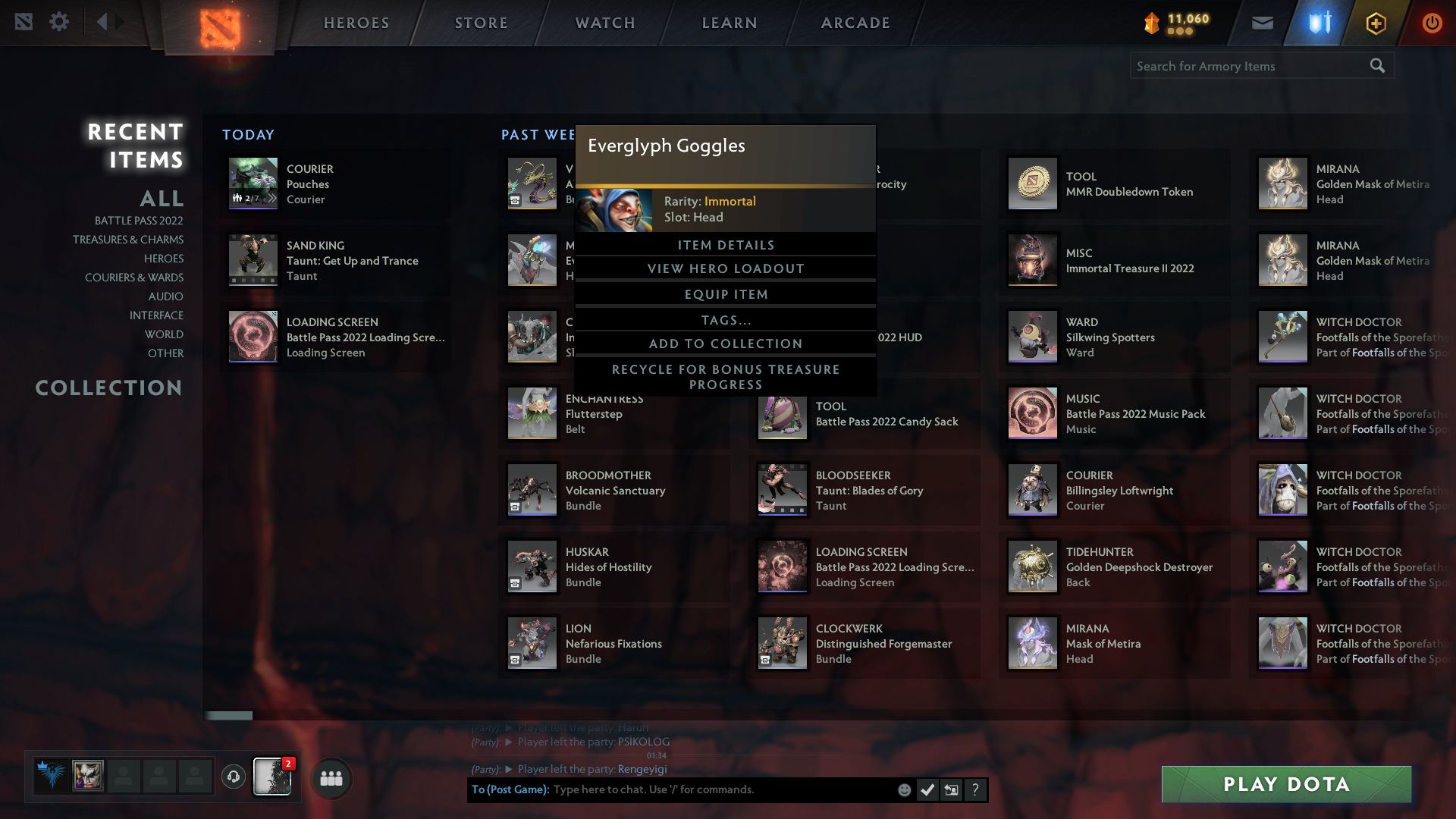 I bought 100 level Battle Pass. Then my immortals and sets are not ...