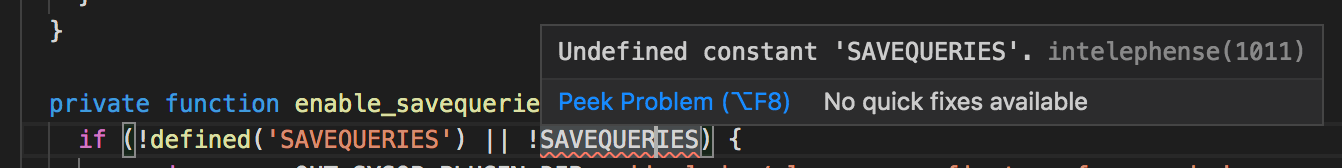 Wordpress SAVEQUERIES constant not recognized · Issue #1383 · bmewburn/vscode-intelephense · GitHub