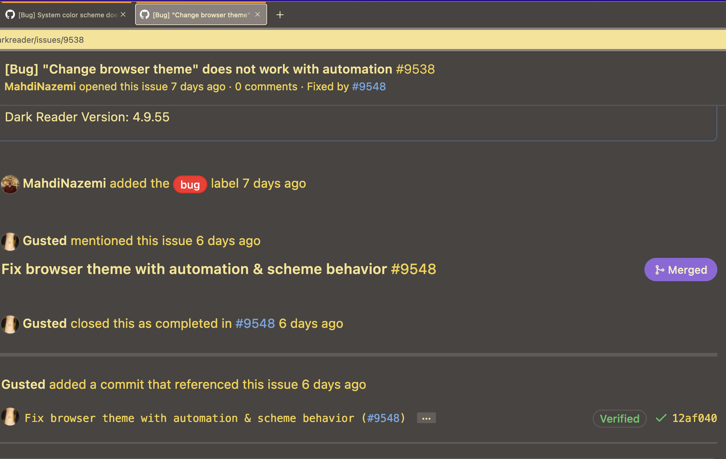 [Bug] "Change browser theme" does not work with automation · Issue #9538 · darkreader/darkreader ...