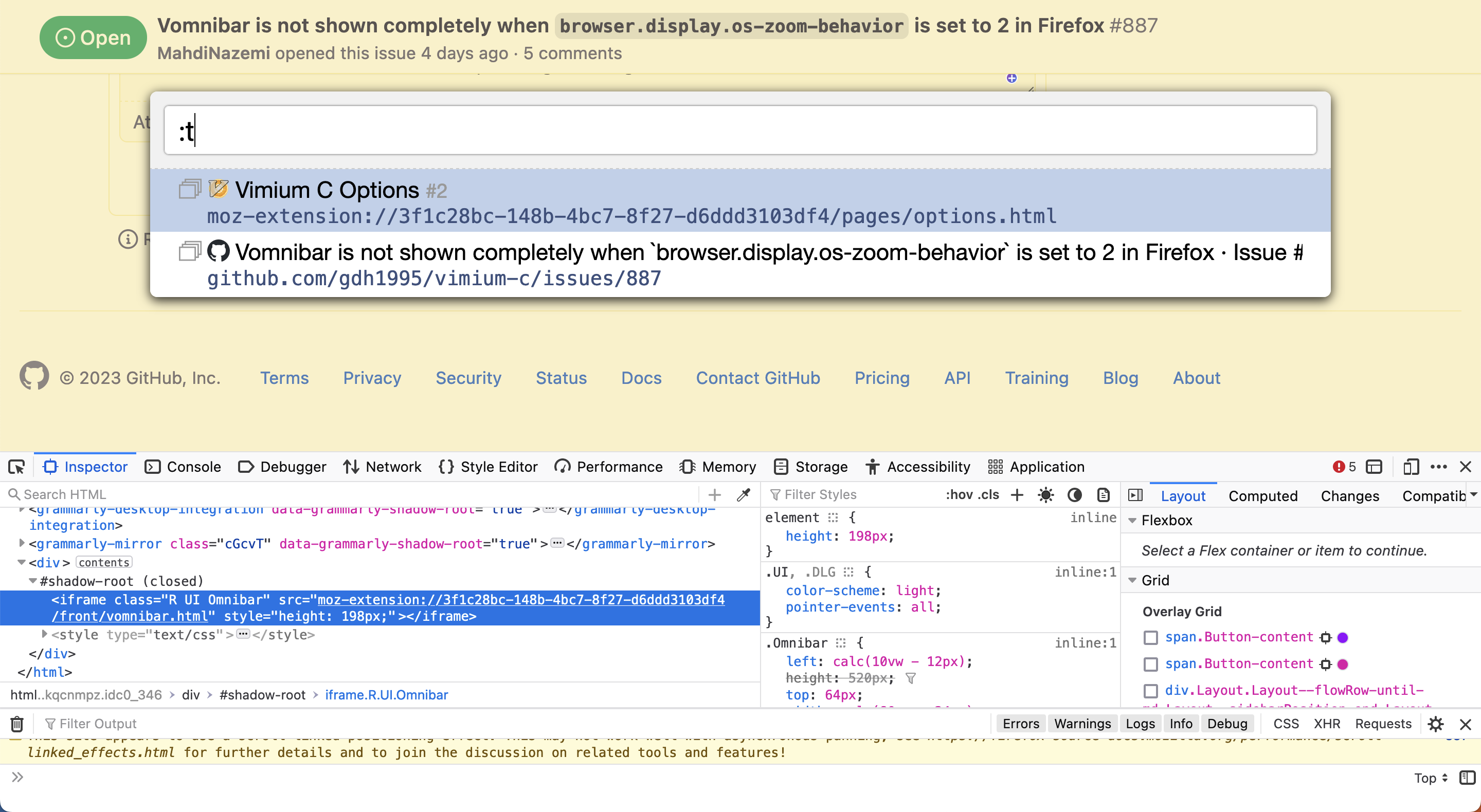 Vomnibar is not shown completely when `browser.display.os-zoom-behavior` is set to 2 in Firefox ...