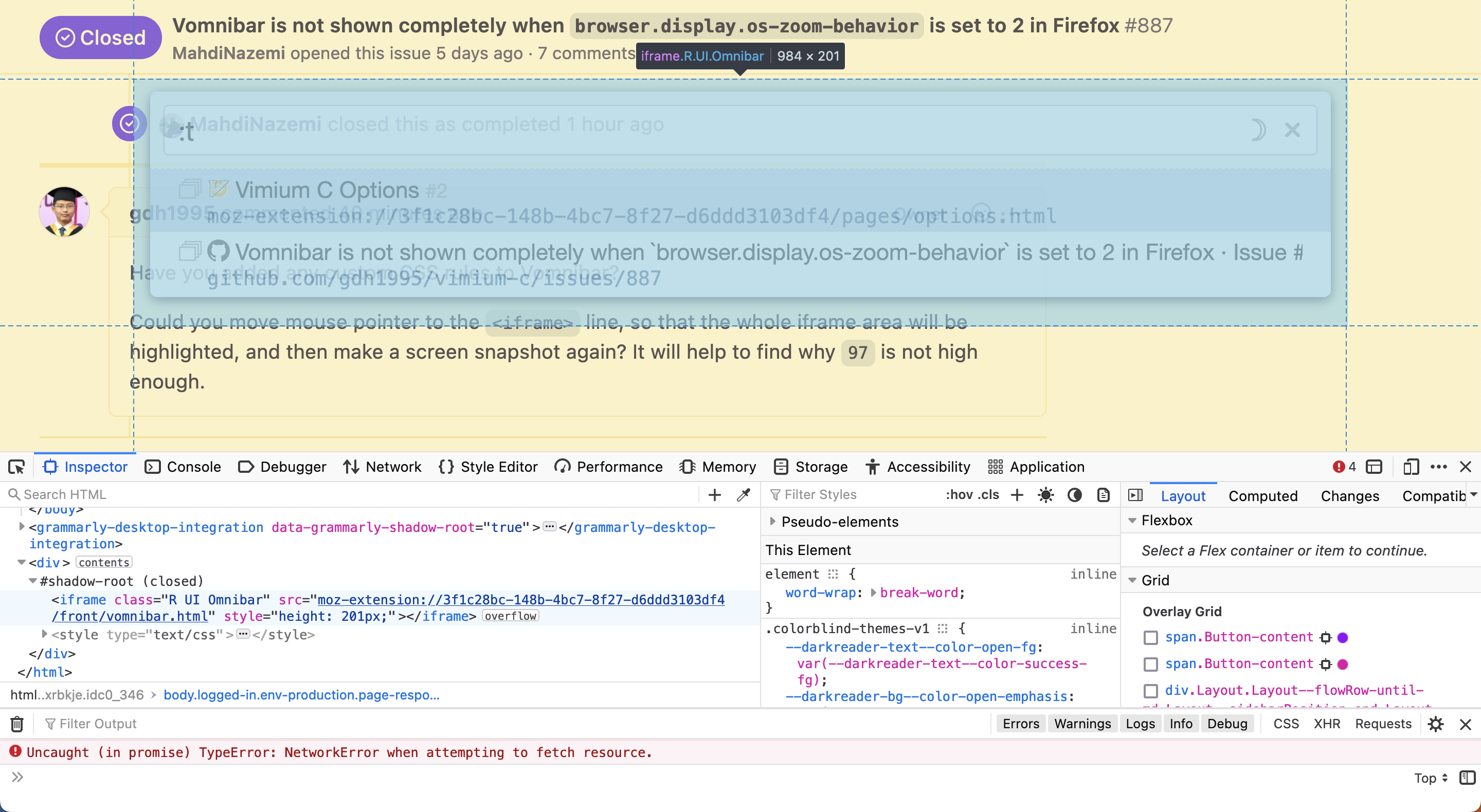 Vomnibar is not shown completely when `browser.display.os-zoom-behavior ...