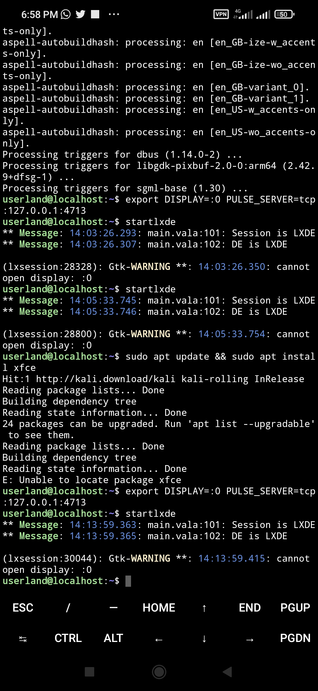 Bug report - [starlxde error] · Issue #1613 · CypherpunkArmory/UserLAnd · GitHub