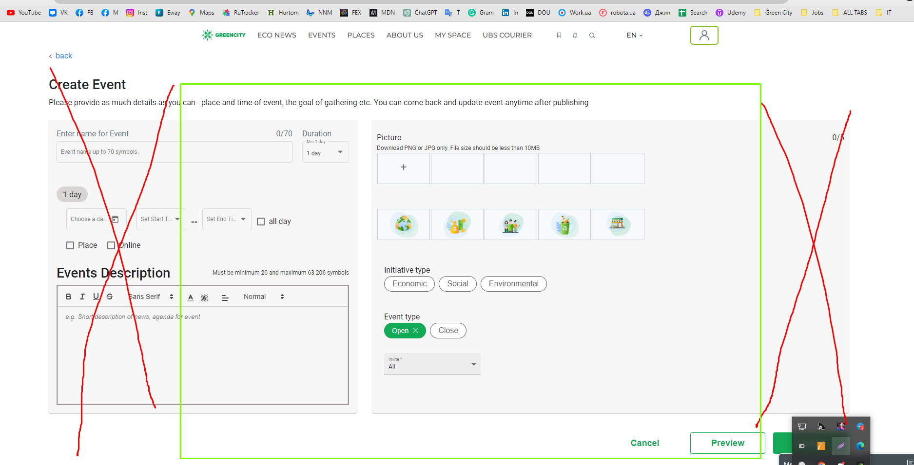 [Create Event] 'Back' button is of color blue and width of Create Event ...