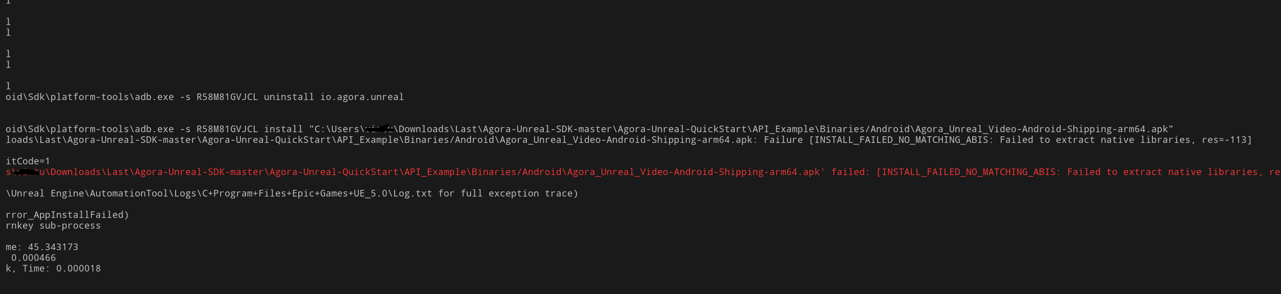 failed: [INSTALL_FAILED_NO_MATCHING_ABIS: Failed to extract native libraries, res=-113] error ...