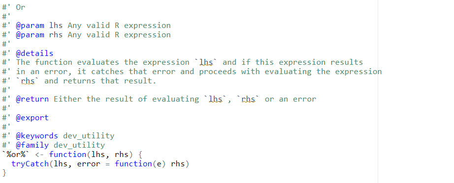 Documentation: roxygen documenation missing for `%or% · Issue #29 · pharmaverse/admiraldev · GitHub