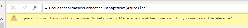 The import CcoDashboardAzureConnector.Management matches no exports ...