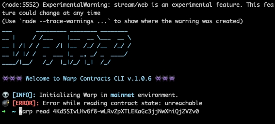 Error While Reading Contract State Unreachable · Issue 351 · Warp