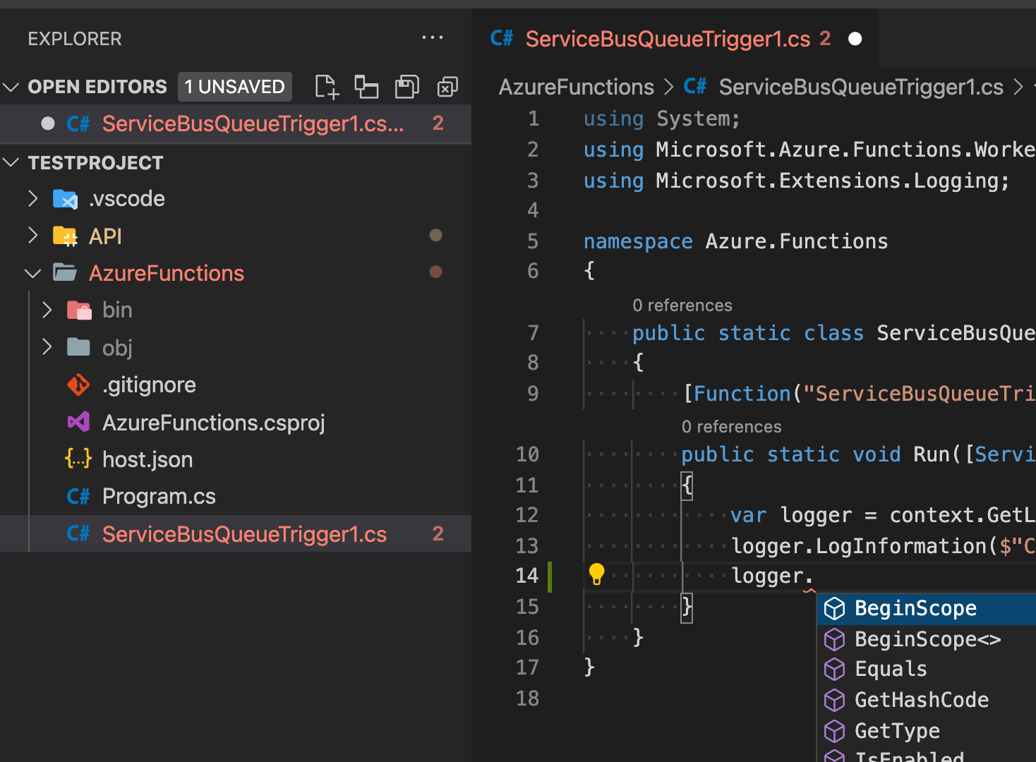 Loss Of Intellisense After Adding A Azure Function Project To Existing Solution With Other 