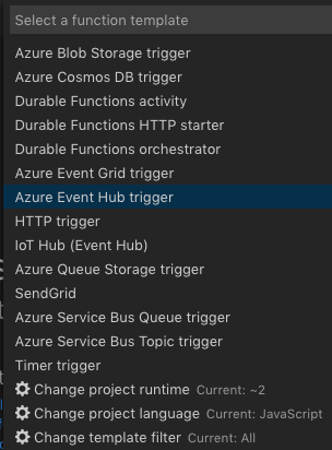 Support for IoT Hub or Event Hub Binding Template for JavaScript · Issue #688 · microsoft/vscode ...