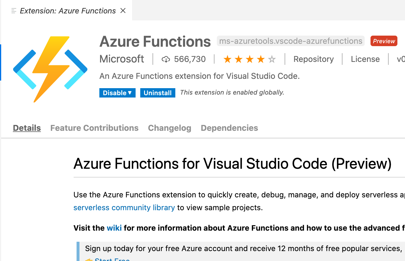 A11y_AzureExtensionsforVSCode_AzureFuction_DefaultScreen_Screenreader : Proper link text for ...