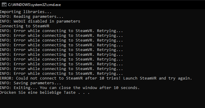 Error not connect to SteamVR after 10 tries! PLS HELP · Issue #38 · ju1ce/Mediapipe-VR-Fullbody ...