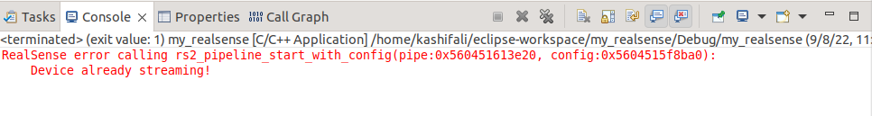 RealSense error calling rs2_pipeline_start_with_config(pipe:0x560451613e20, config ...