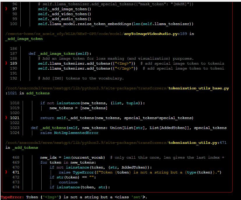 Problem in first phase of training:Token {' '} is not a string but a · Issue #61 · NExT-GPT/NExT ...