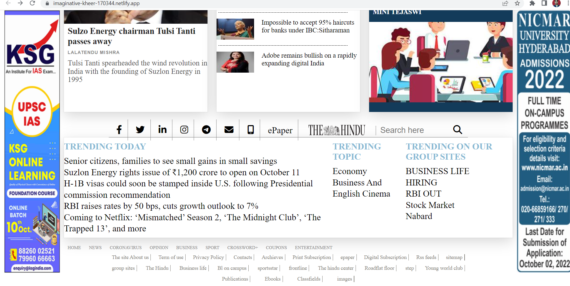 GitHub - rsrajput03/HinduNews-Clone: A Hindu news is a online website to read news related to ...