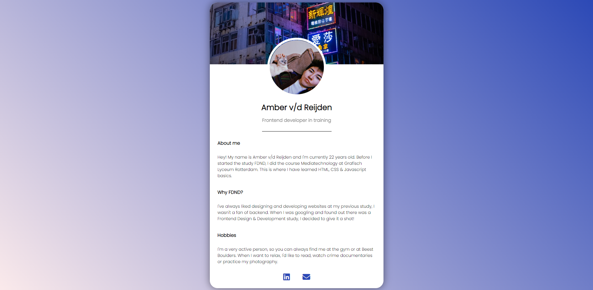 GitHub - Amber-vdr/your-tribe-profile-amber: Maak met HTML, CSS en JavaScript een visitekaartje