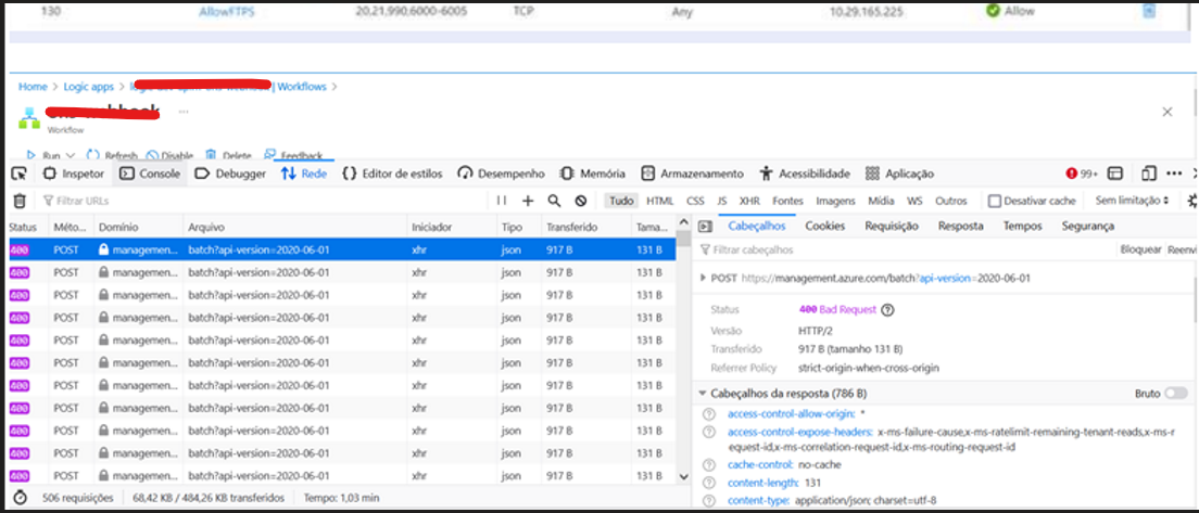 Cannot load specific workflow Run history, Batch-API request fails with "relative URL field is ...