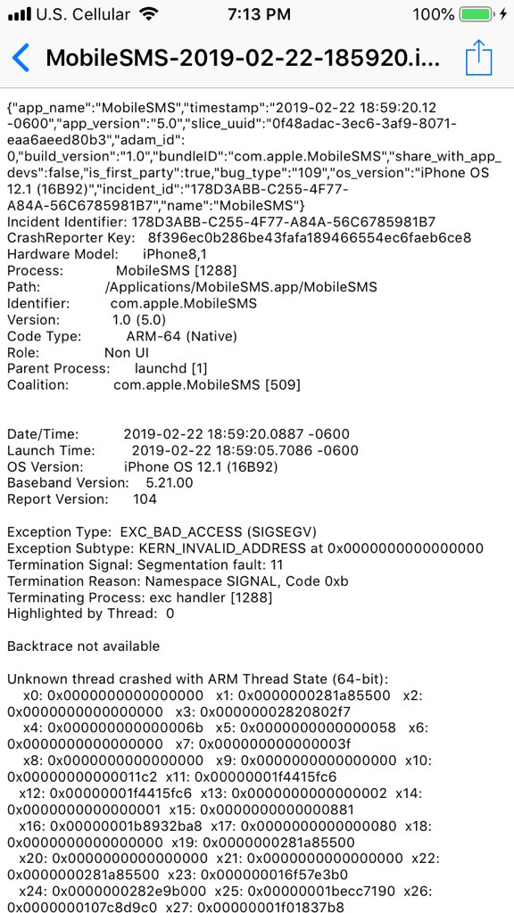 com.apple.MobileSMS Crash buggy on b29 but semi works | Completely ...
