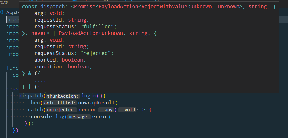 Property 'then' does not exist on type AsyncThunkAction · Issue #1850 · reduxjs/redux-toolkit ...