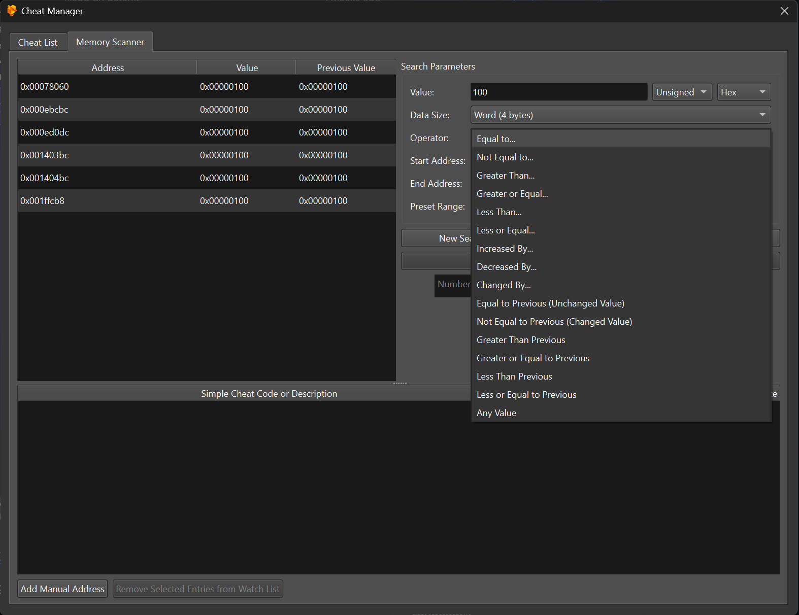 [Feature Request]: Debugger Memory Search - Search Values Greater than, Lesser than, or not ...