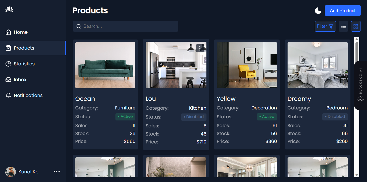 PRODUCT DASHBOARD UI · GitHub