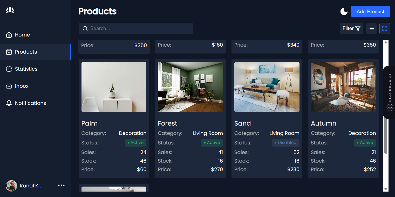 PRODUCT DASHBOARD UI · GitHub