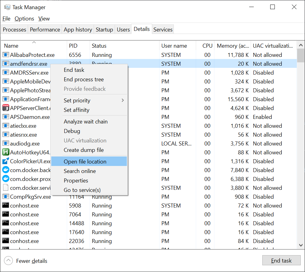 Open file location in Task Manager doesn't work with Files. · Issue ...