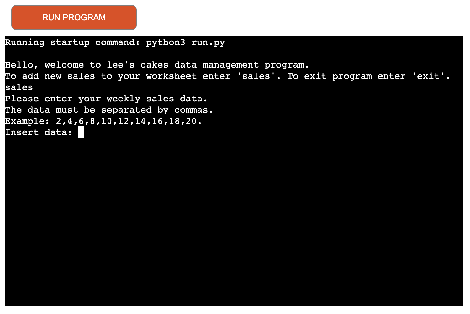 GitHub - Sofia-Bourdon/lees-cake-shop: A Python-based command-line program running on a Heroku ...