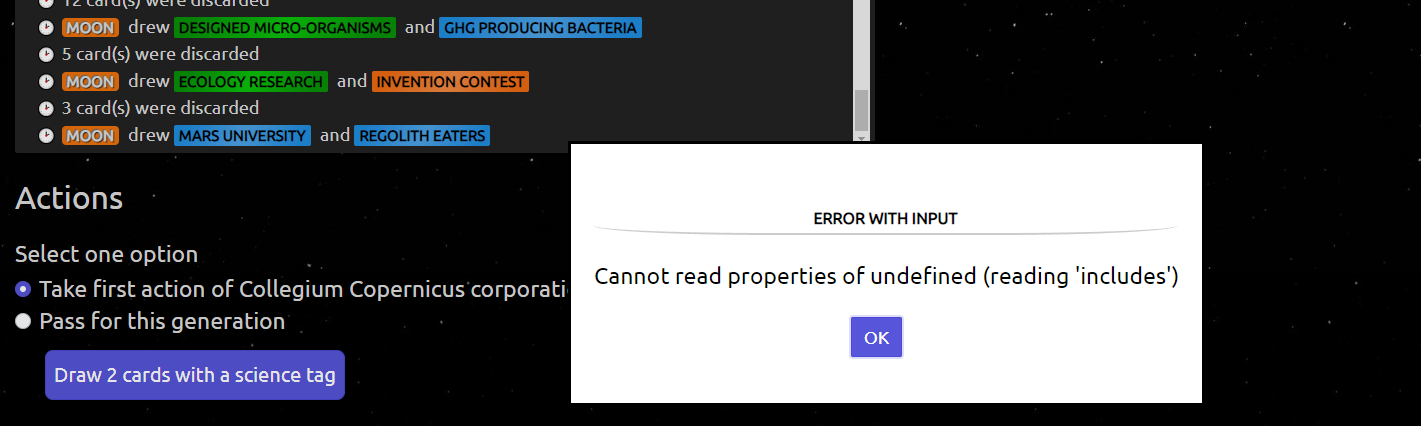 Unable to progress past initial corporation action · Issue #4895 · terraforming-mars ...