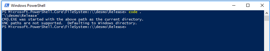 Starting VSCode in the current directory fails if using PowerShell on a ...