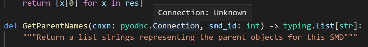 pyodbc.Connection class not recognized as type · Issue #605 · microsoft/pylance-release · GitHub