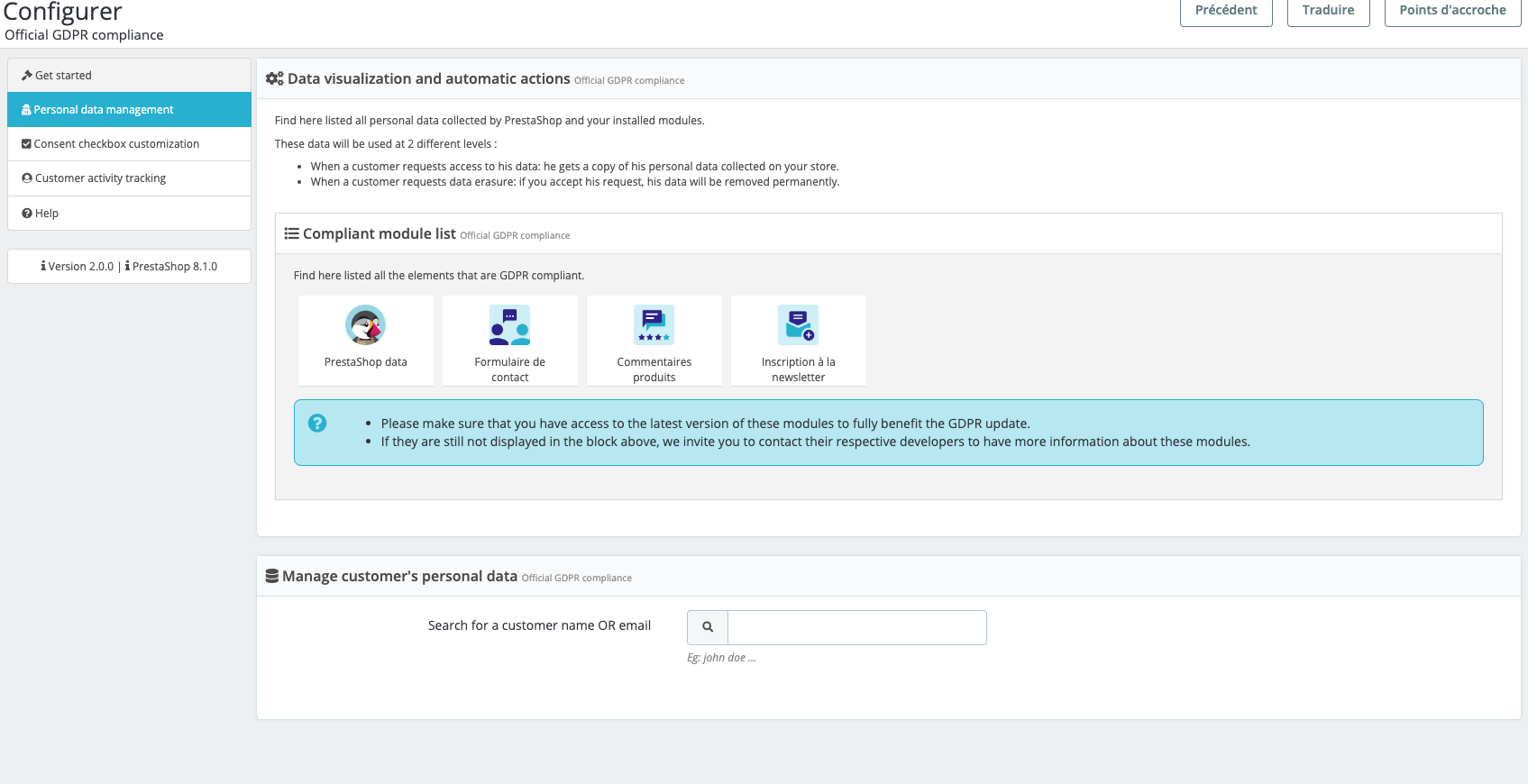 PS_GDPR v2.0.0 - search function in personal data · Issue #31878 · PrestaShop/PrestaShop · GitHub