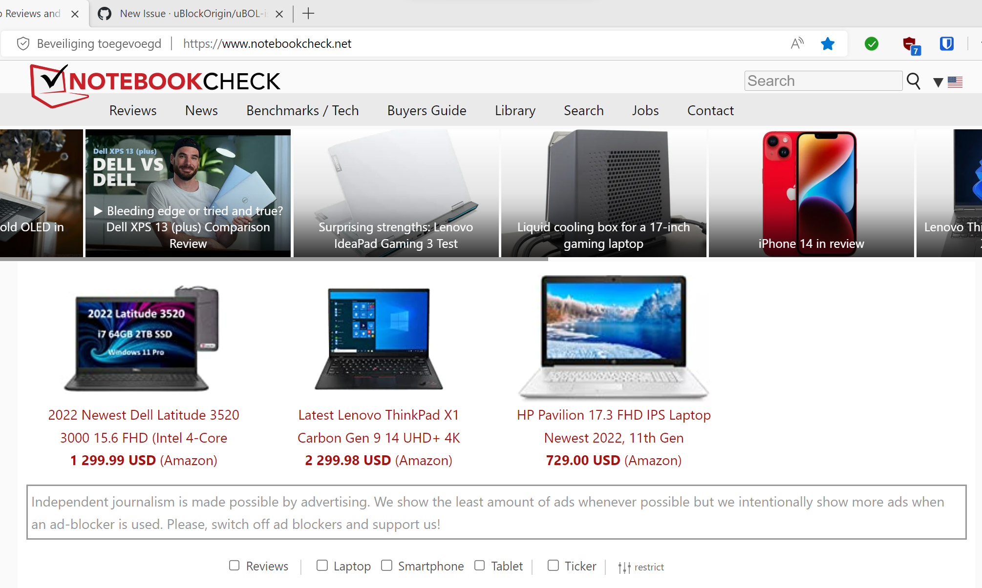 Filter issue: adblocker detected on notebookcheck.net · Issue #11 · uBlockOrigin/uBOL-home · GitHub