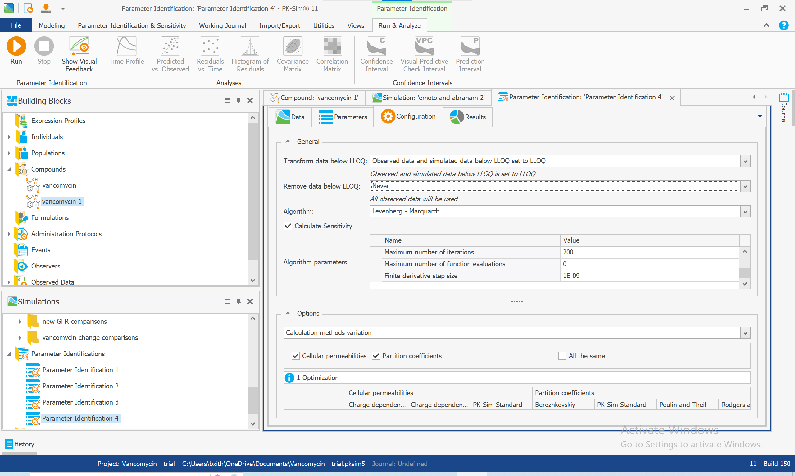 new to PK-Sim: how to expand options in calculation methods variation ...