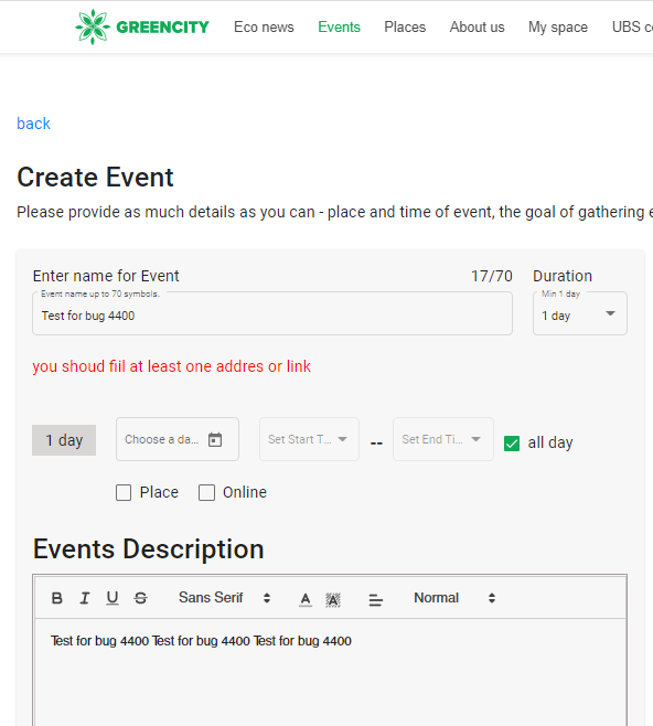 [Create event] If the event location is not filled, warning appears not near corresponding field ...