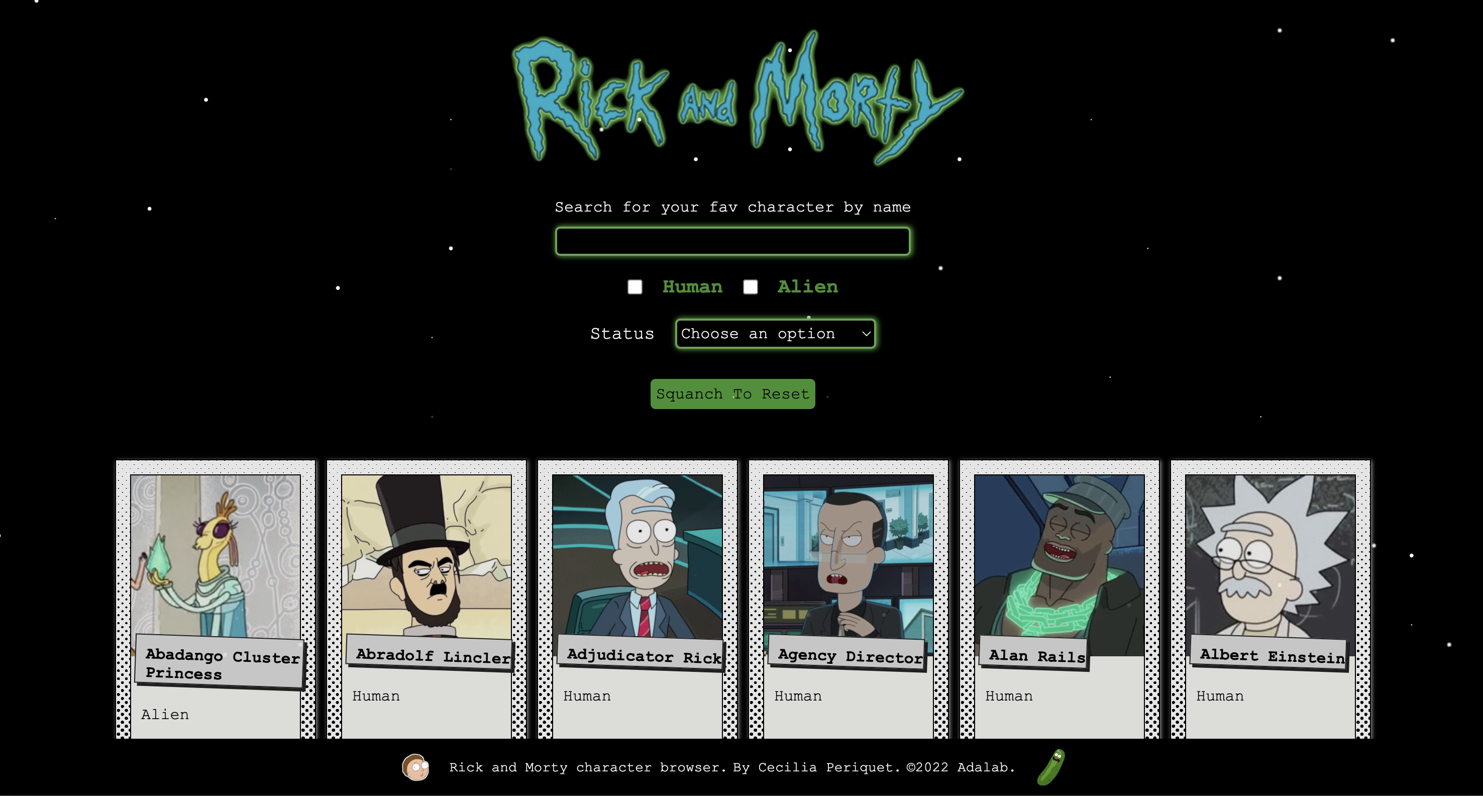 GitHub - CeciPeriquet/Rick-and-Morty-character-browser: Rick and Morty character browser with React