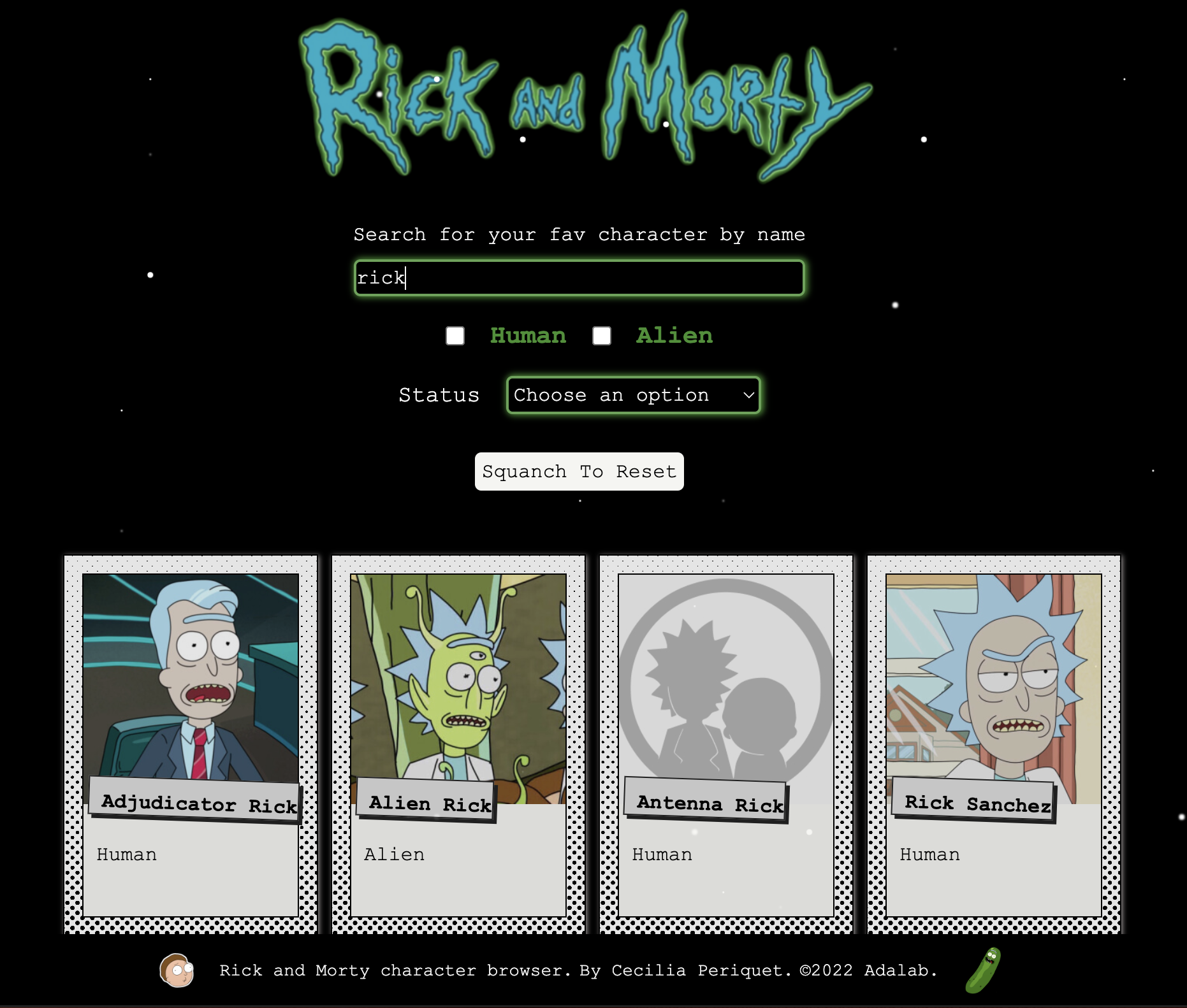 GitHub - CeciPeriquet/Rick-and-Morty-character-browser: Rick and Morty character browser with React