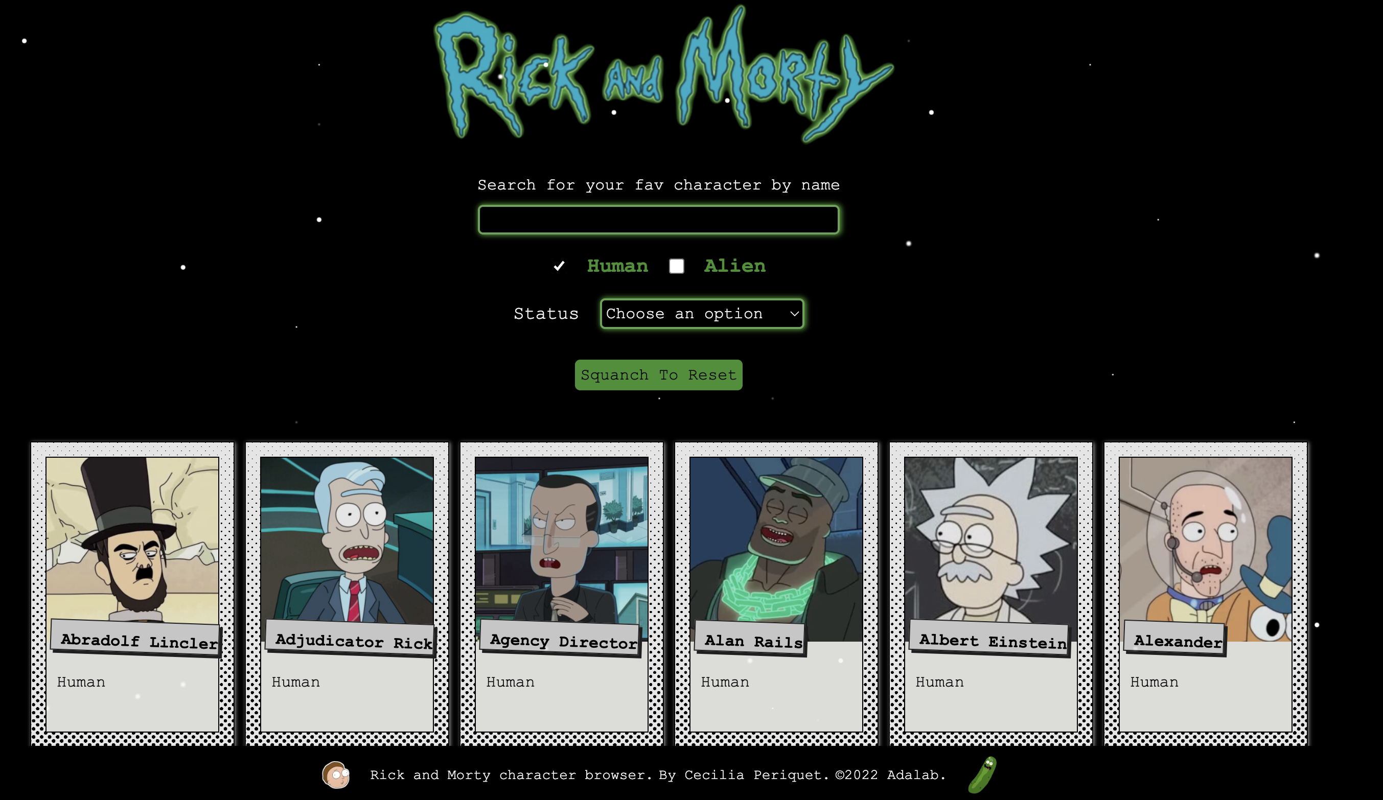 GitHub - CeciPeriquet/Rick-and-Morty-character-browser: Rick and Morty character browser with React