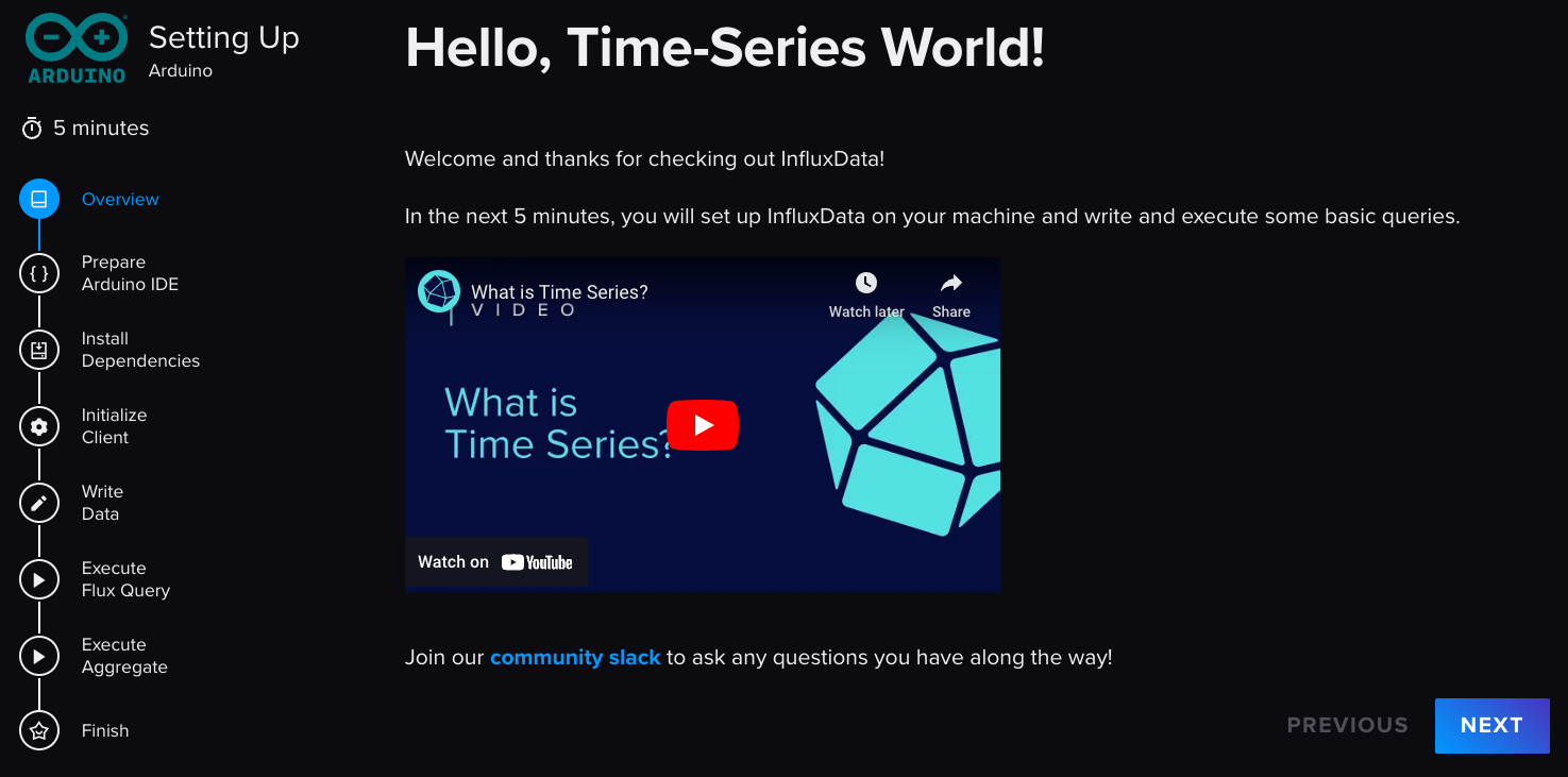 The Arduino option on the Load Data page should take users to the new Arduino Onboarding wizard ...