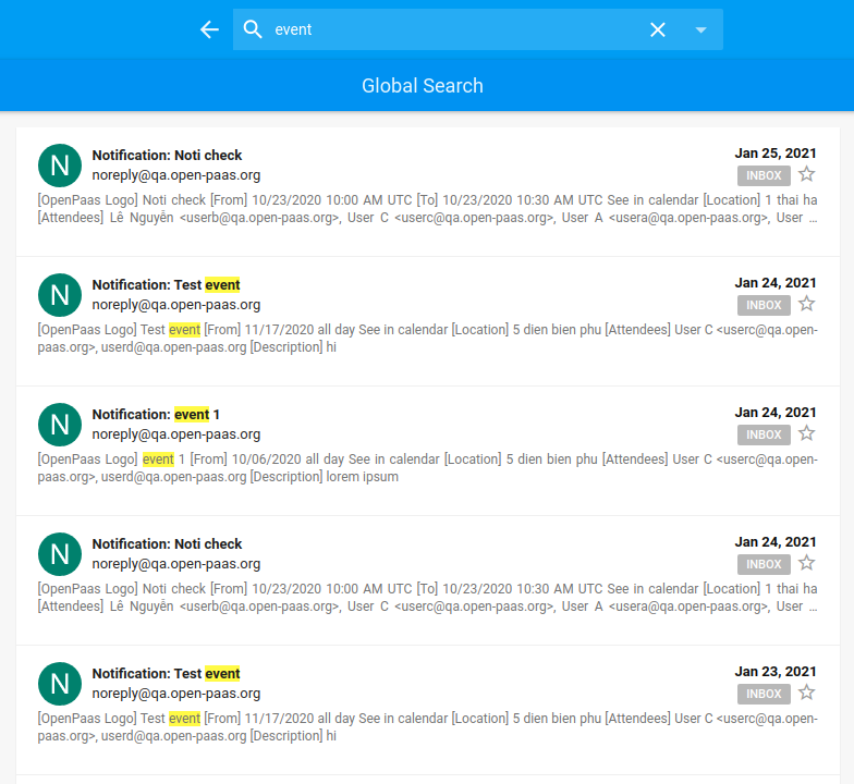 On search result display the folder containing the email and highlight the matching sentence ...