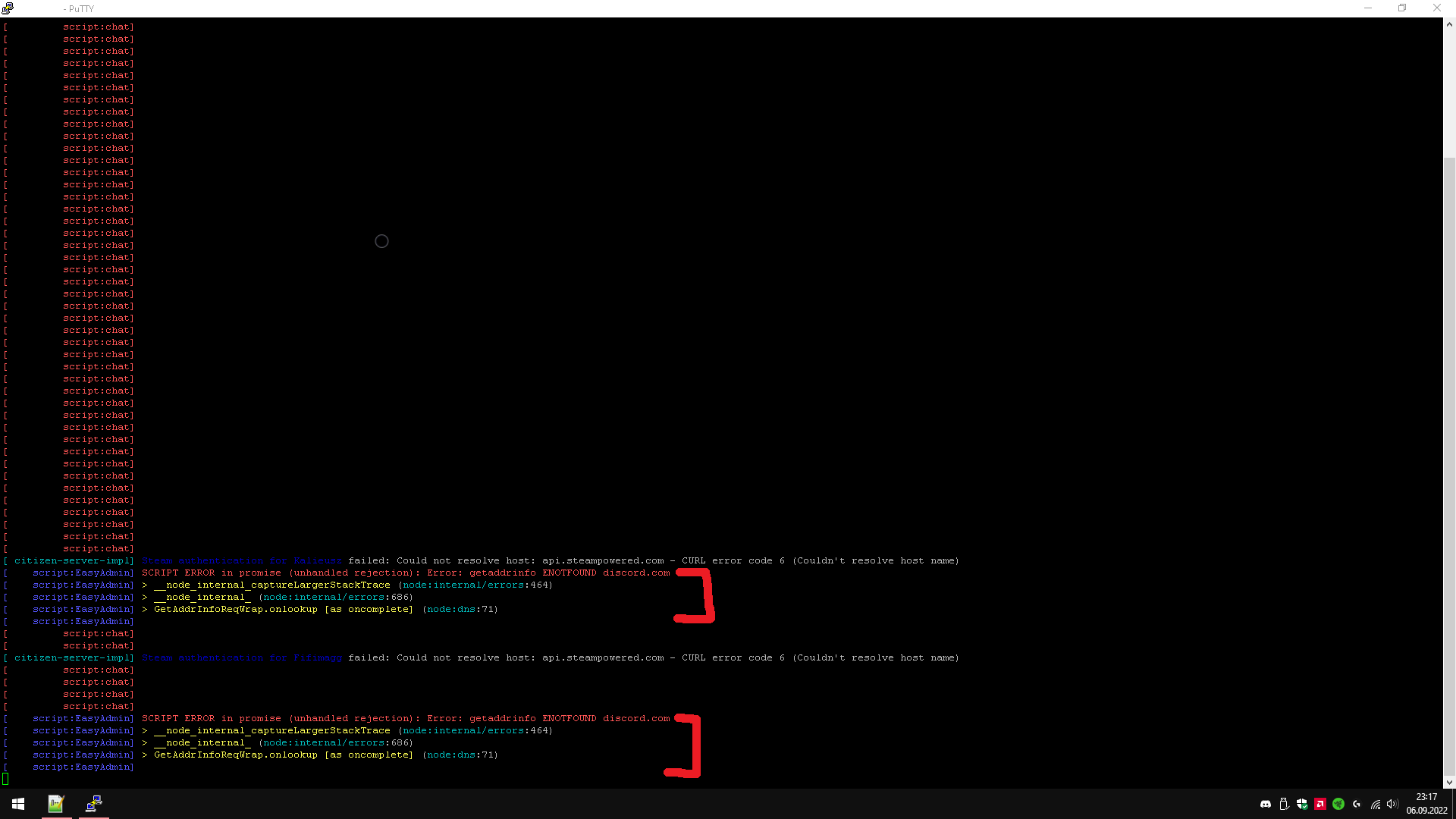 [BUG] Error getaddrinfo ENOTFOUND discord.com in console server FiveM · Issue #485 · Blumlaut ...