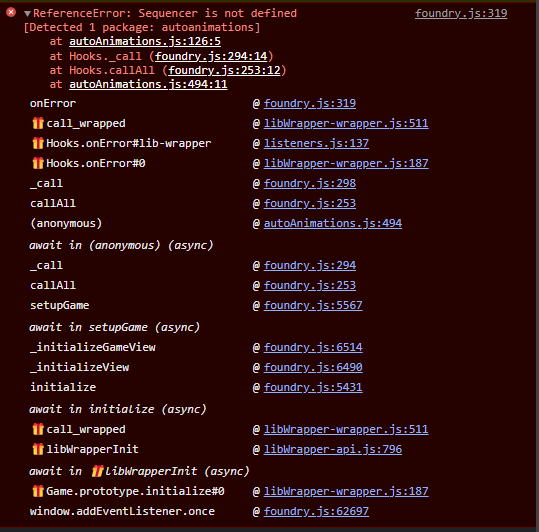 Error in console · Issue #101 · fantasycalendar/FoundryVTT-Sequencer · GitHub