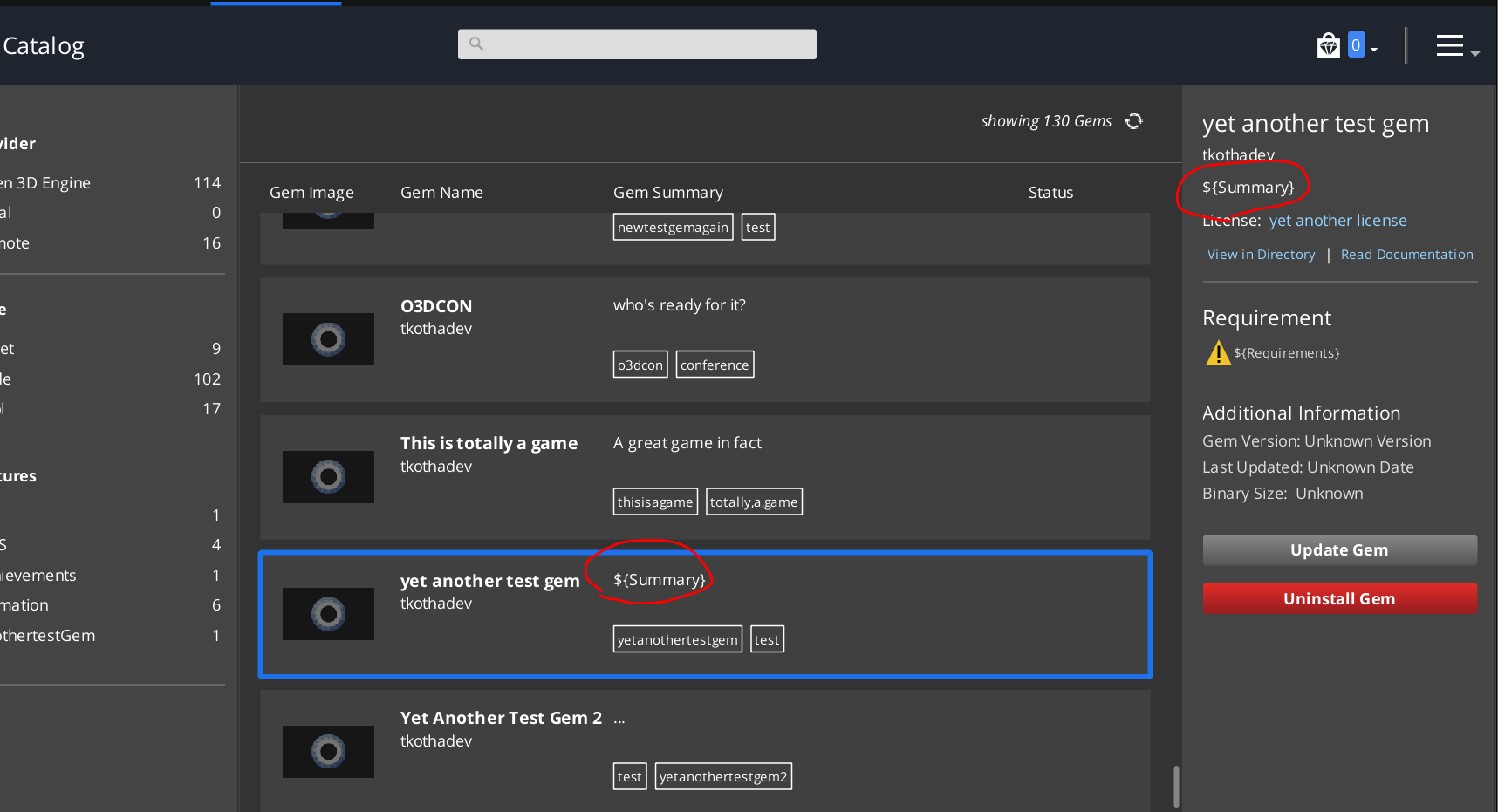 Project Manager - Gem Catalog Screen incorrectly renders blank summary field for gem · Issue ...
